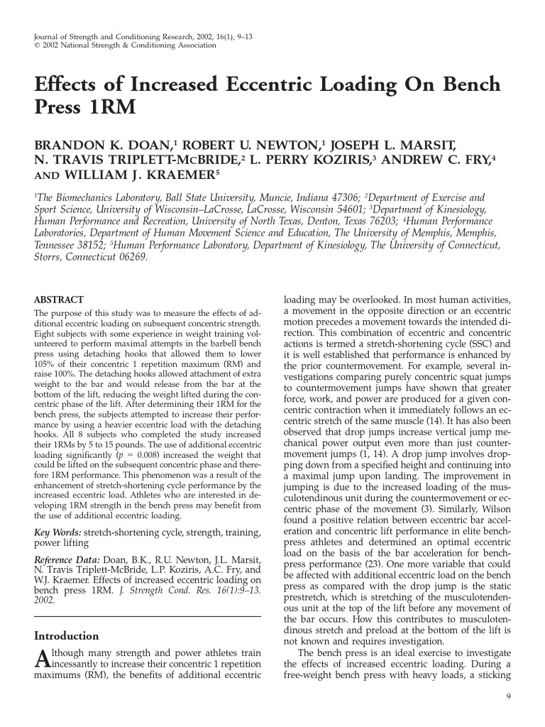 Effects of Increased Eccentric Loading On Bench Press | PDF | Muscle ...