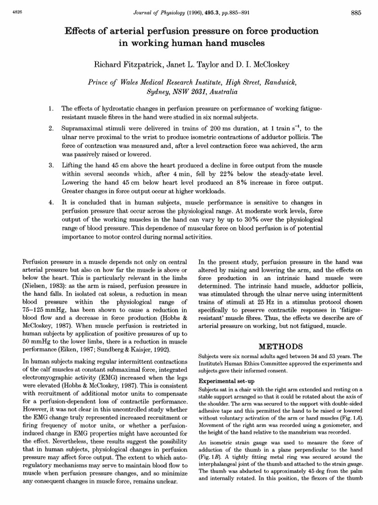 Effects of Arterial Perfusion Pressure On Force Production in Working ...