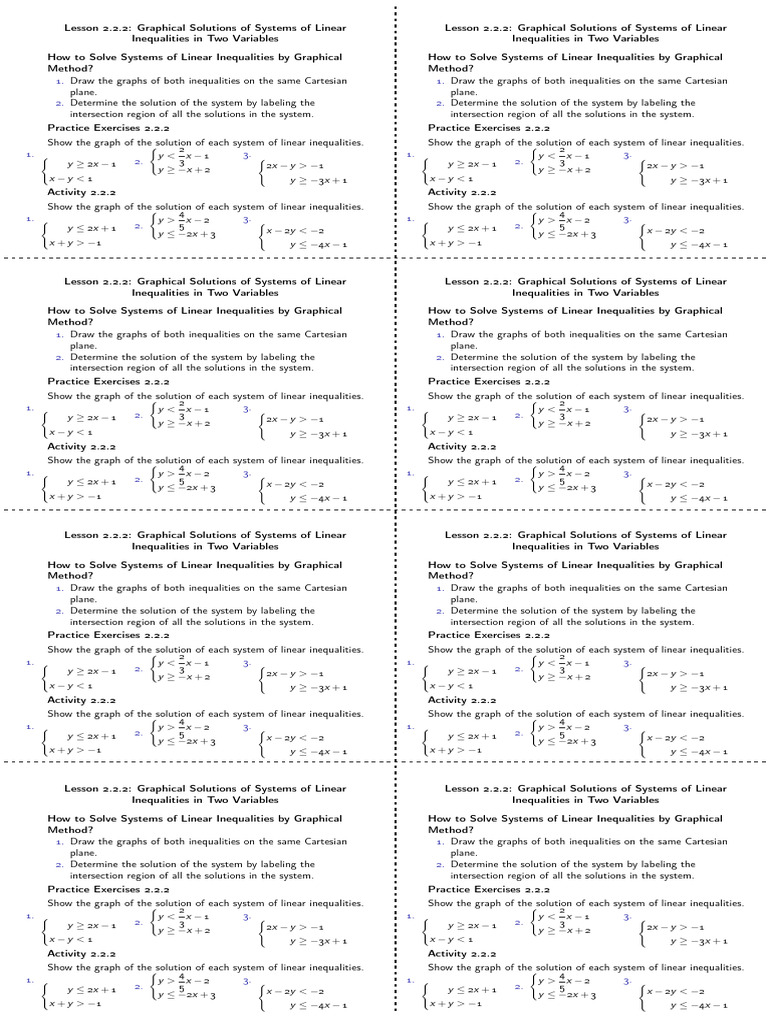 Hand Graphical Solutions of Systems of Linear Inequalities in Two Variables | PDF