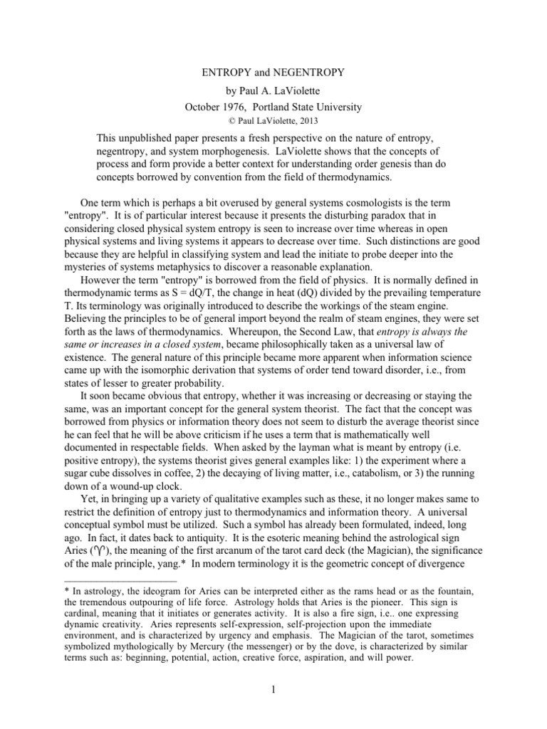 ENTROPY and NEGENTROPY | PDF