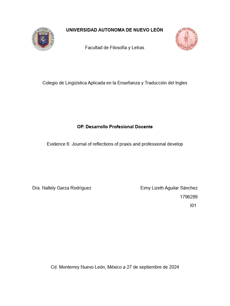 Evidence 6: Journal of Reflections of Praxis and Professional Develop | PDF | Learning | Career ...