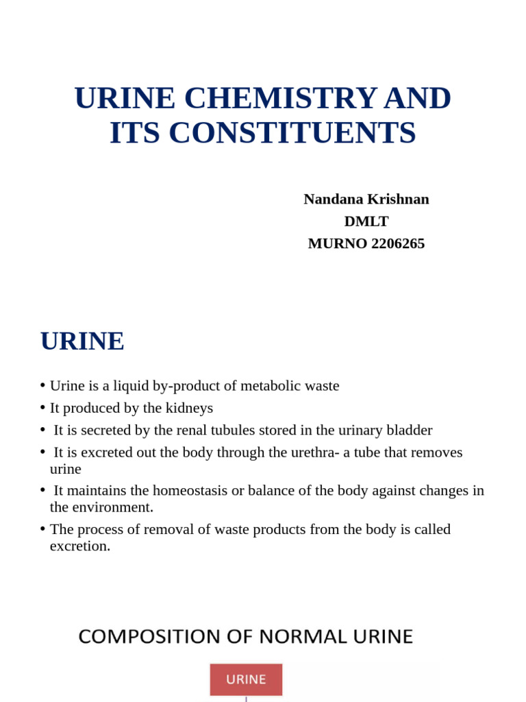 URINE CHEMISTRY AND ITS CONSTITUENTS, Biochemistry | PDF