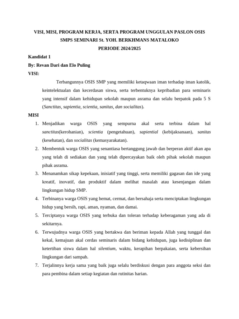 Visi-Misi-Program Kerja Revan Dan Elo | PDF