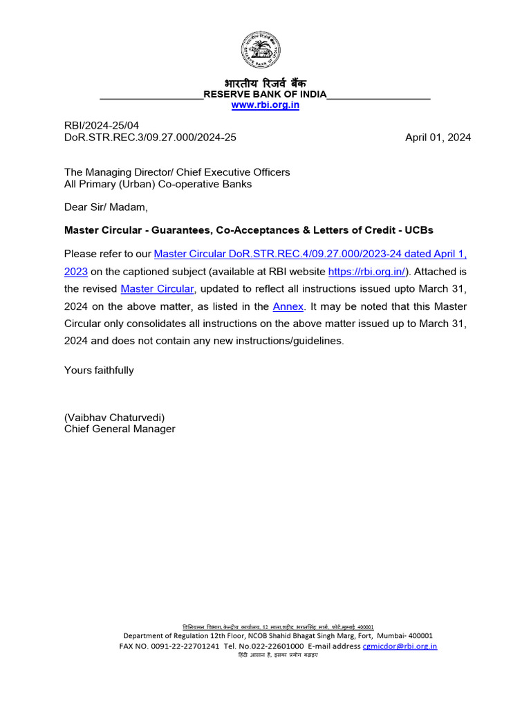 LC UCB Master Circular | PDF