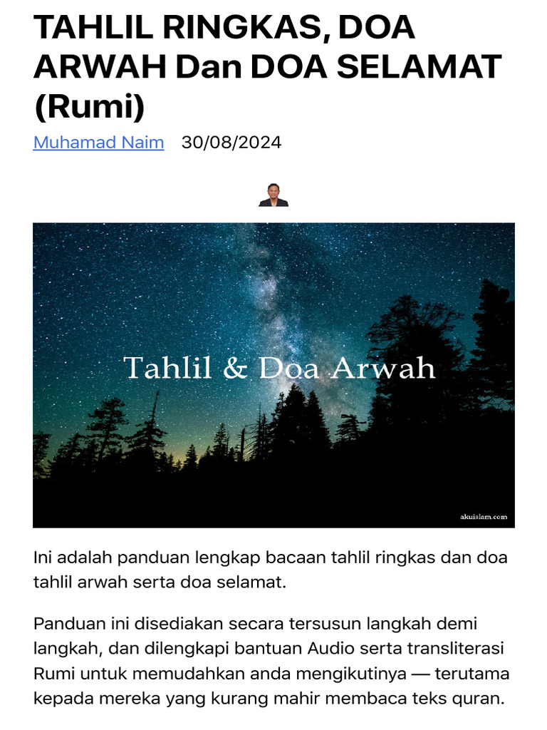 Tahlil Ringkas, Doa Arwah Dan Doa Selamat (Rumi) | PDF