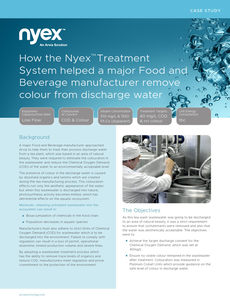 Arvia Technology Case Study Colour and COD Removal From Tea Wastewater | PDF | Water ...