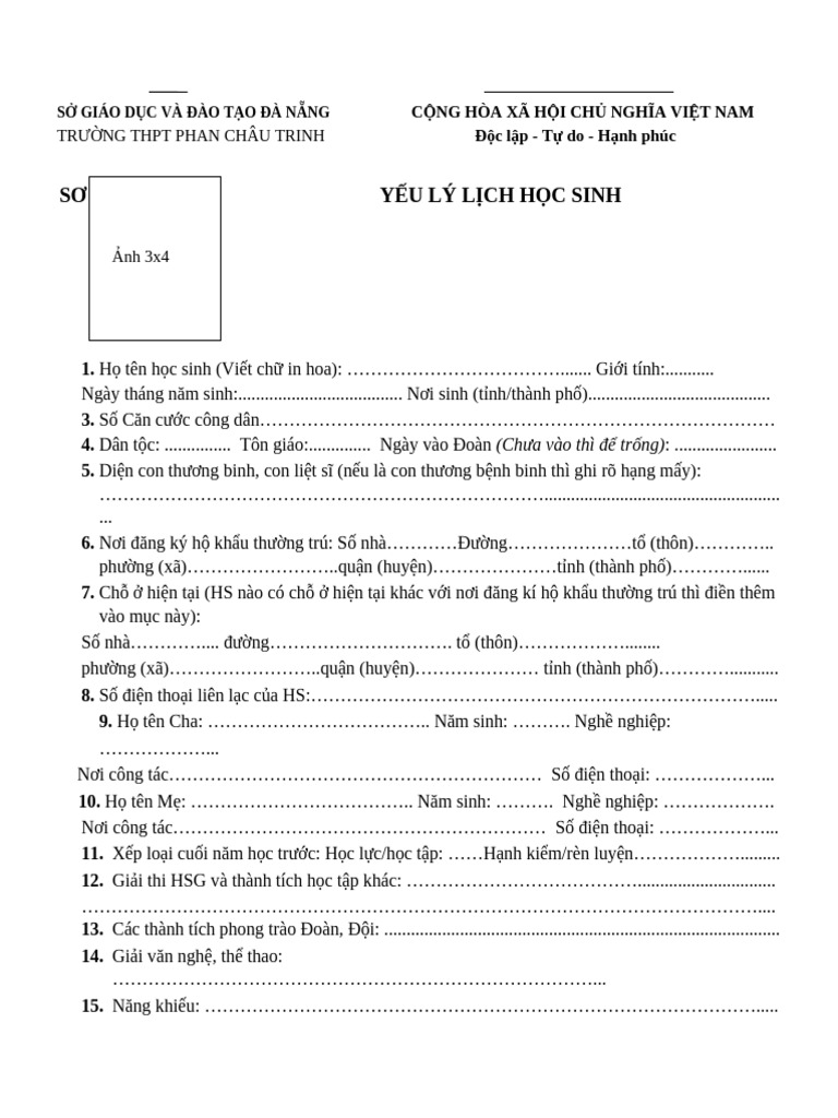 Mau So Yeu Li Lich 2024-2025 | PDF