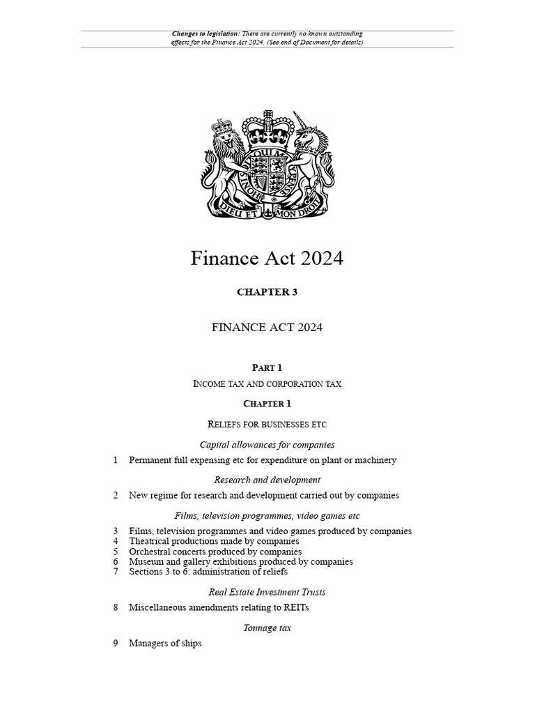 UK Finance Act Table of Content | PDF