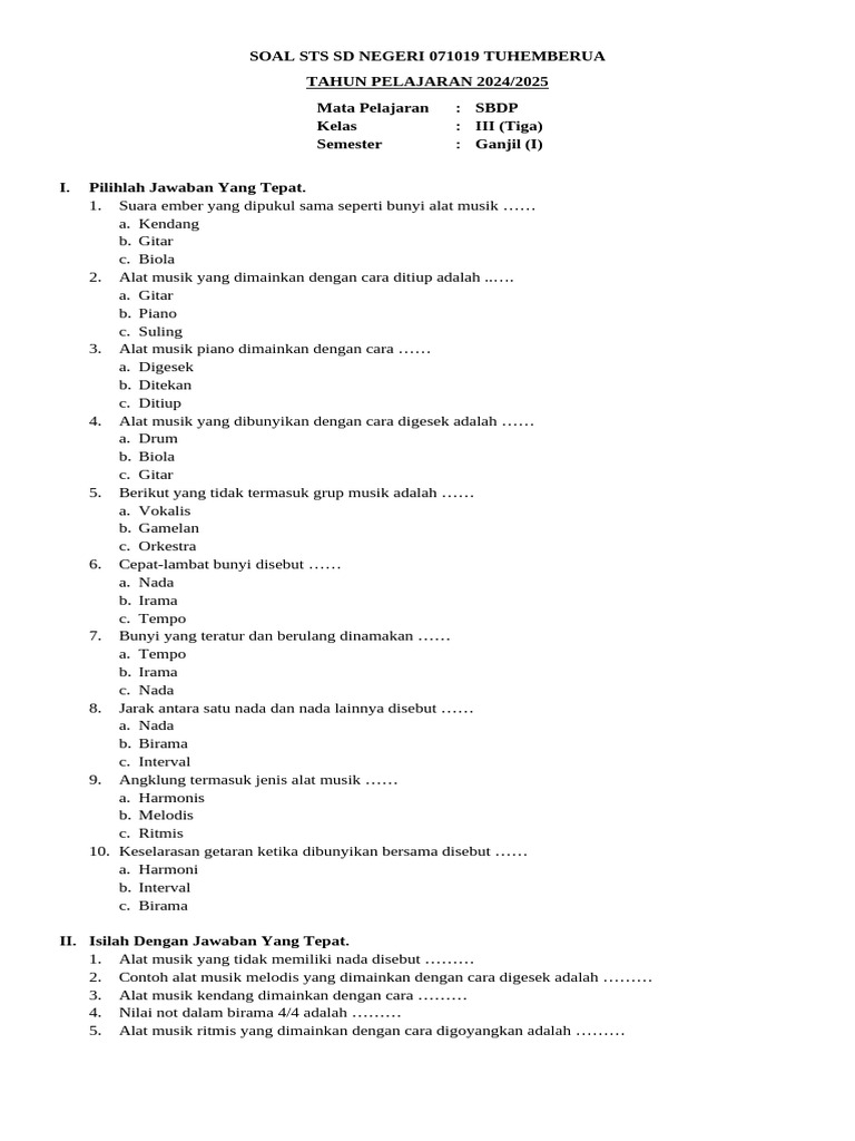 Soal STS SBDP Iii | PDF
