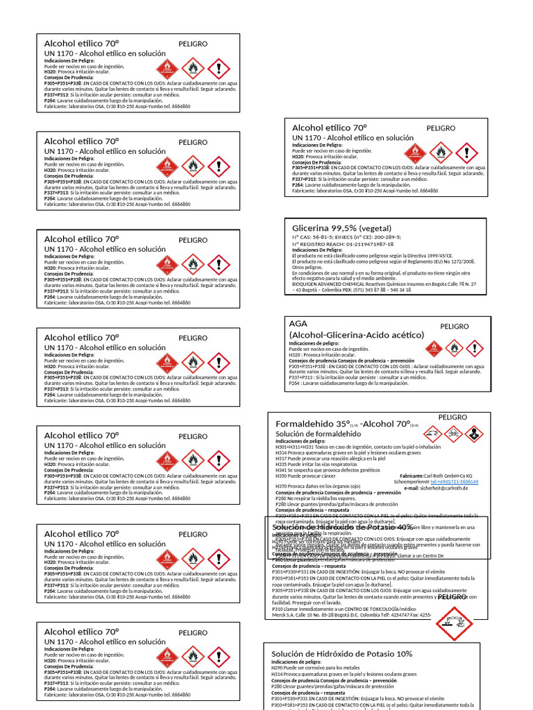 Etiquetas Reactivos Químicos | PDF | Lentes de contacto | Corrosión