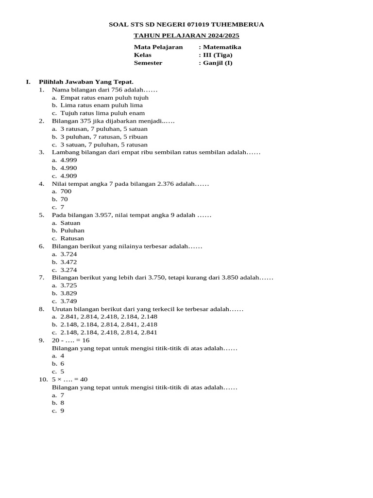 Soal STS Matematika Iii | PDF