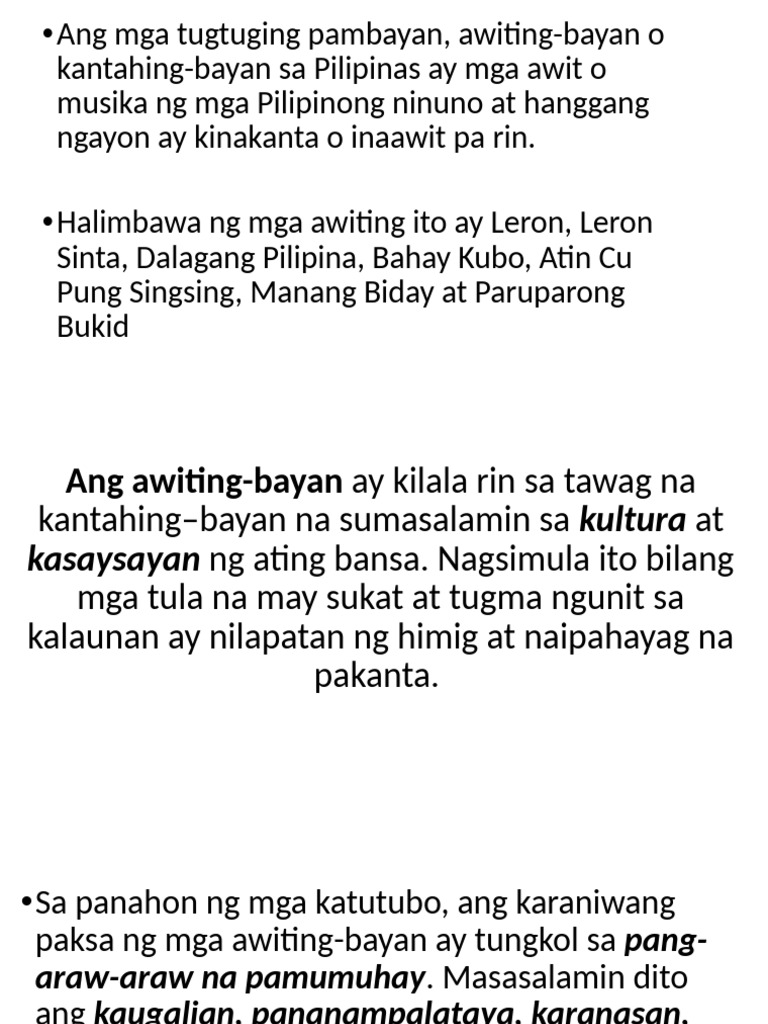 Kahulugan NG Awiting Bayan | PDF