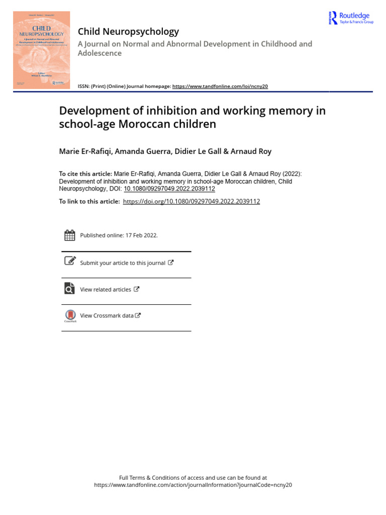 Development of Inhibition and Working Memory in School-Age Moroccan Children | PDF