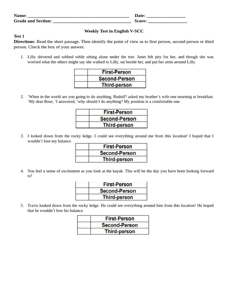 Weekly Test in English 5-Week 6 | PDF