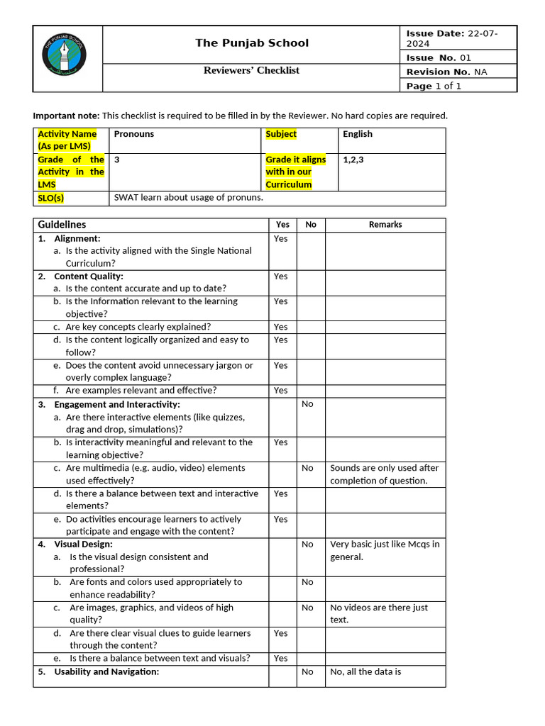 LMS Evaluation Checklist for Reviewers | PDF | Multimedia | Art