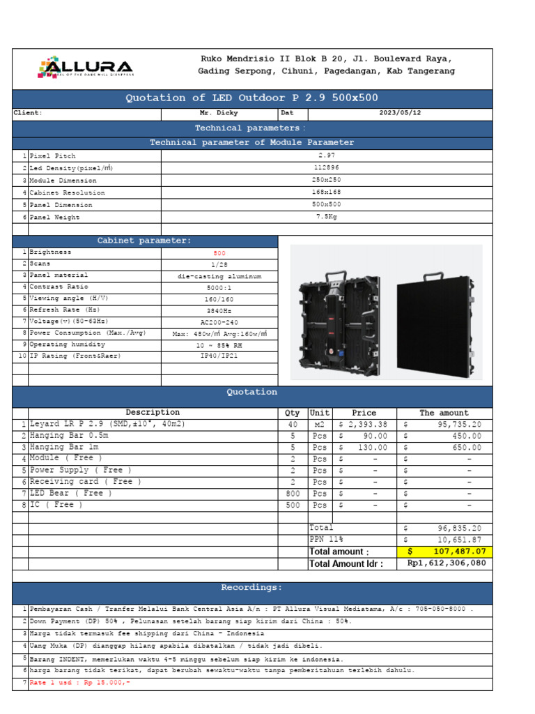 Quotation Led Leyard Outdoor P 2.9 | PDF