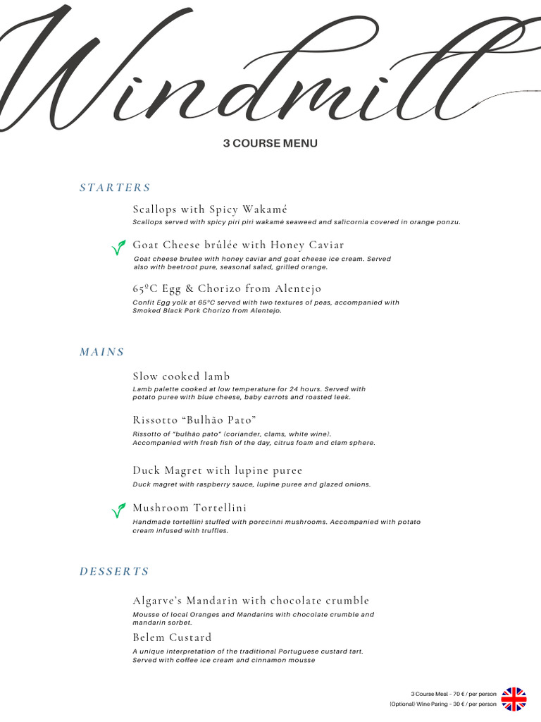Menu Windmill Restaurant 2024 July | PDF | Foods | Cooking, Food & Wine