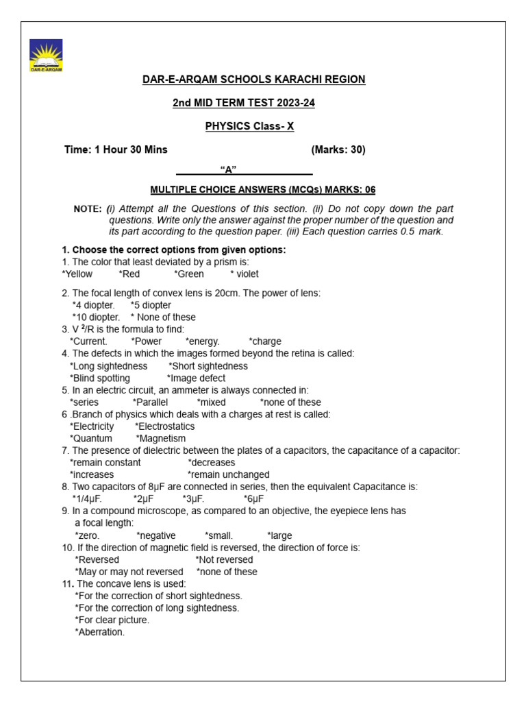 Class 10 Midterm Paper | PDF