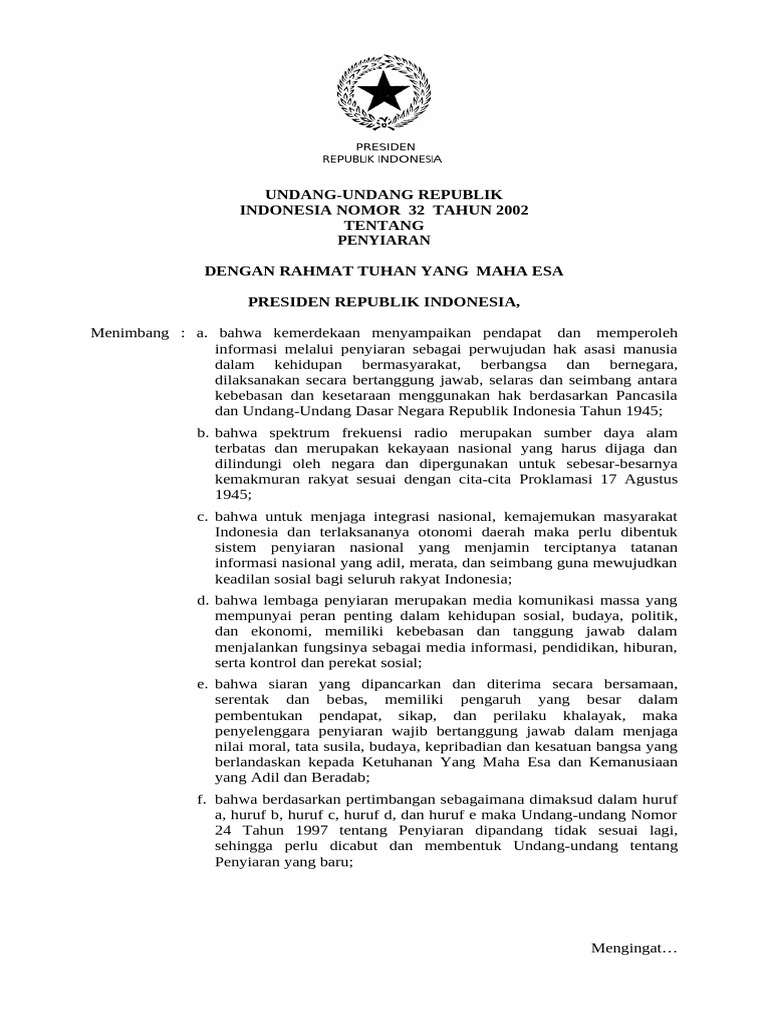 UU Nomor 32 Tahun 2002 | PDF