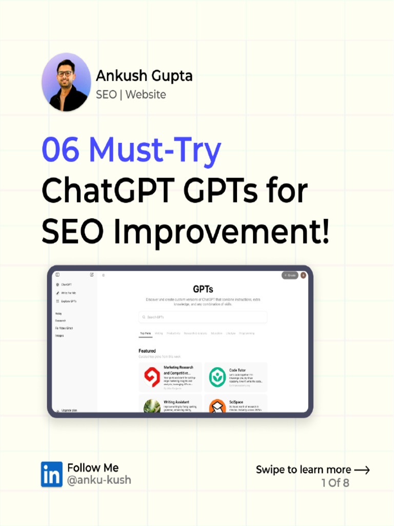 06 Must-Try ChatGPT GPTs For SEO Improvement! | PDF