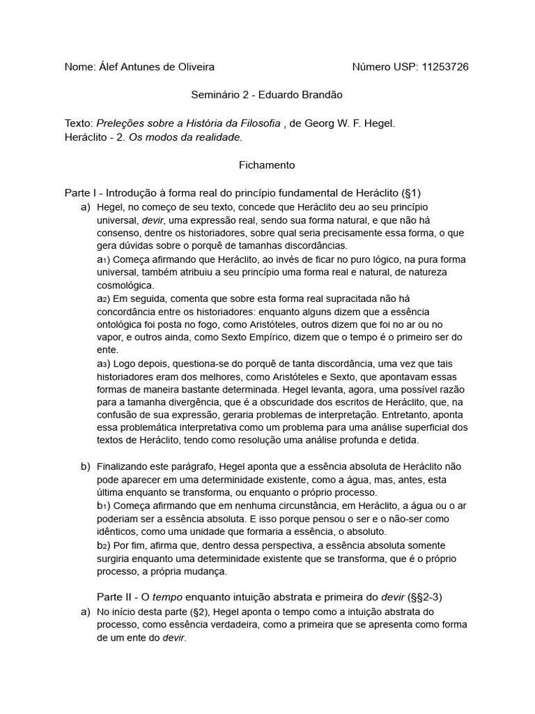 Hegel Sobre Heráclito Seminário Ii Pdf