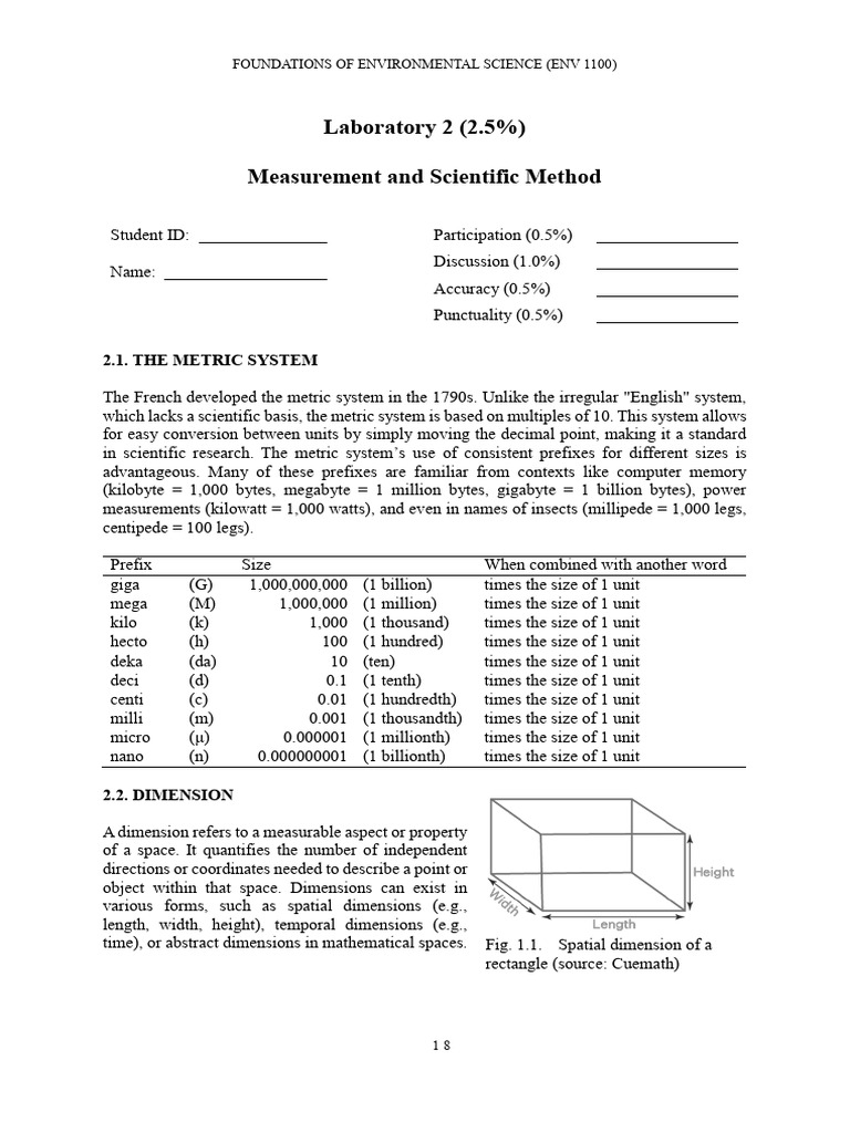 Laboratory 2 - Metric Measurement and Scientific Method | PDF