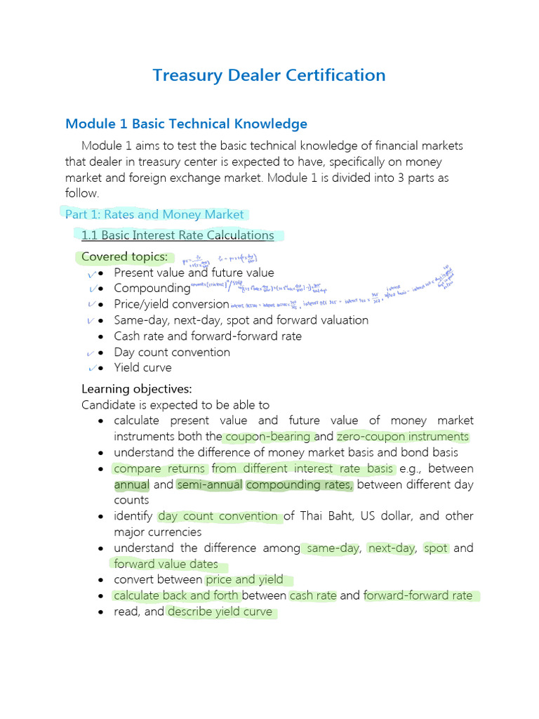 Treasury+Dealer+Certification Topics+and+Objectives | PDF