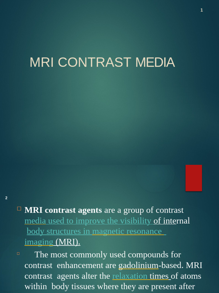 MRI Contrast Media | PDF