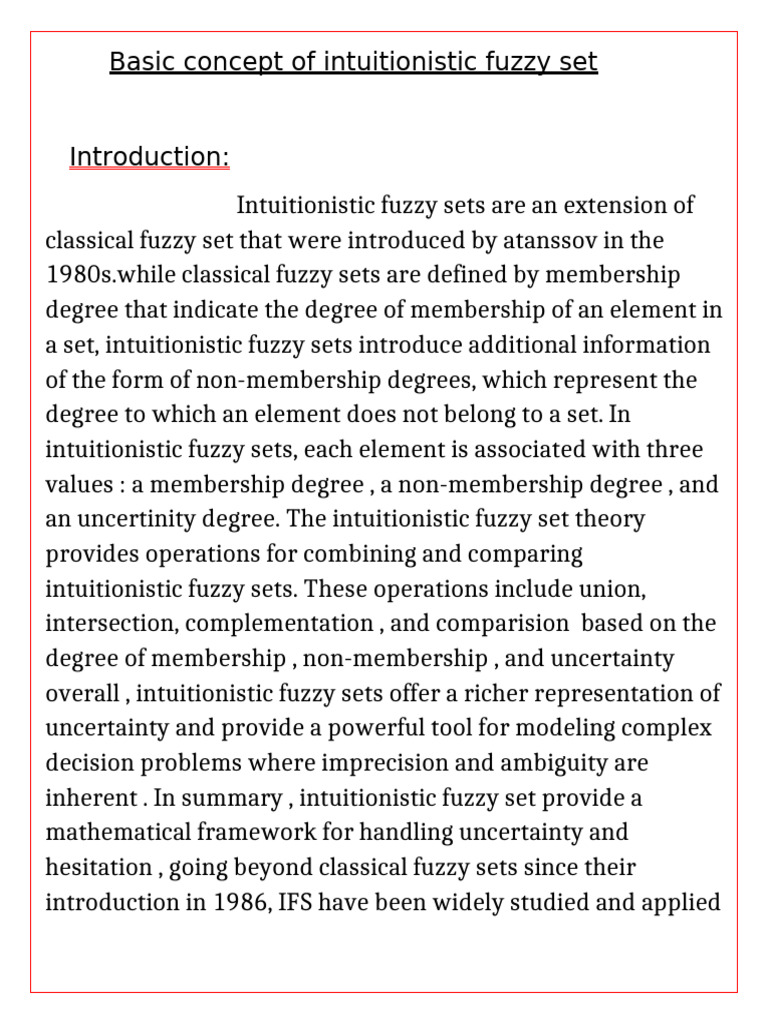 Basic Concept of Intuitionistic Fuzzy Set | PDF