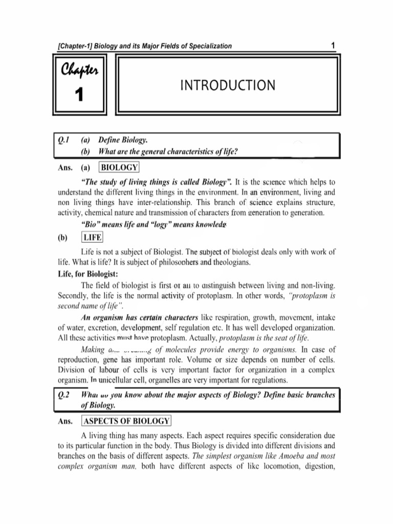 Chapter 1 Biology Notes 11th Class | PDF