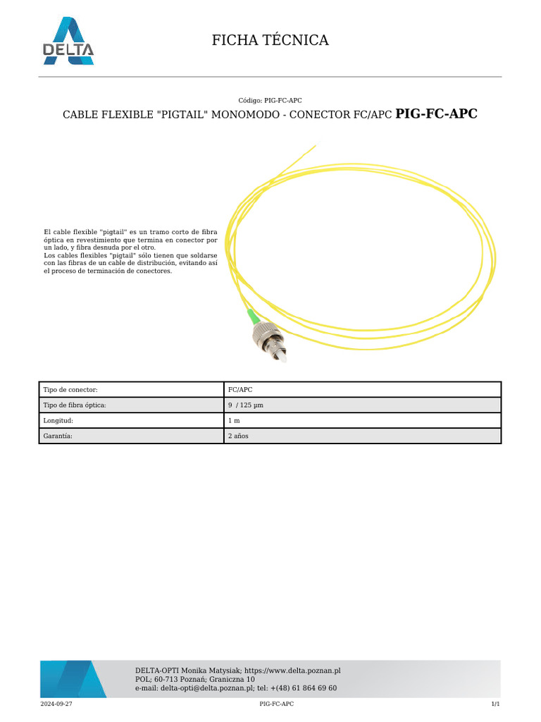 Delta-Opti Datasheet-PIG-FC-APC | PDF