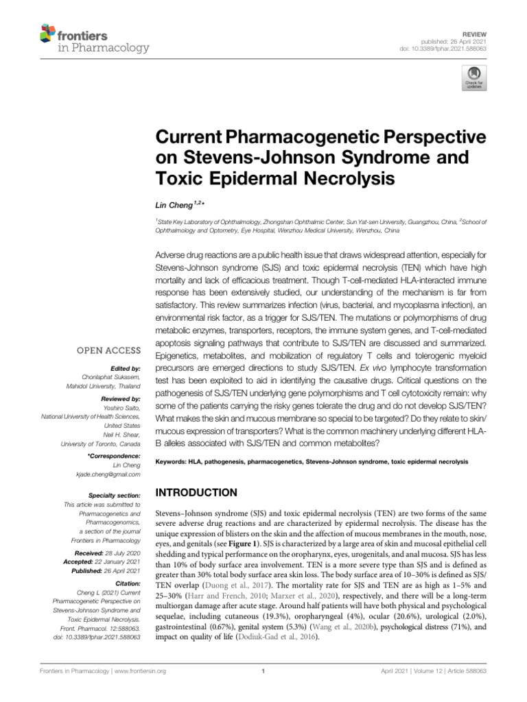 Current Pharmacogenetic Perspective SJS TEN | PDF