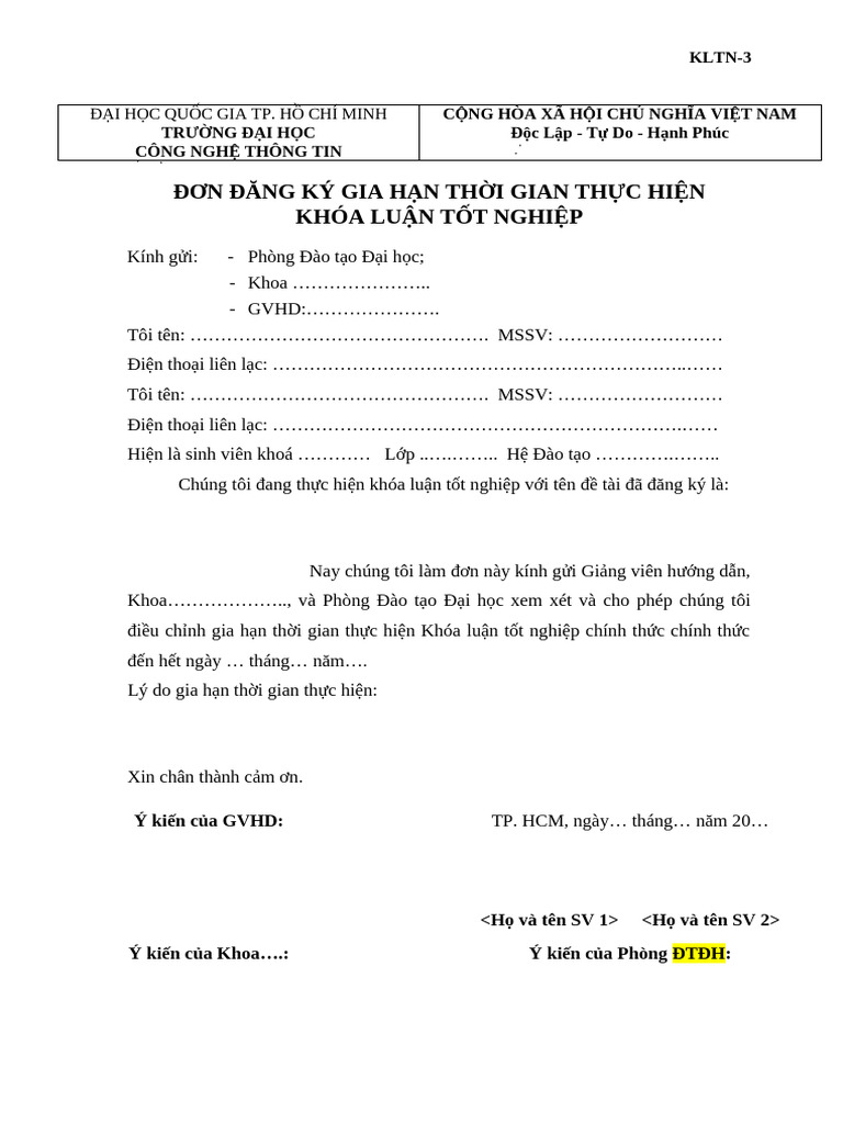 Mau Don Xin Gia Han de Tai KLTN | PDF