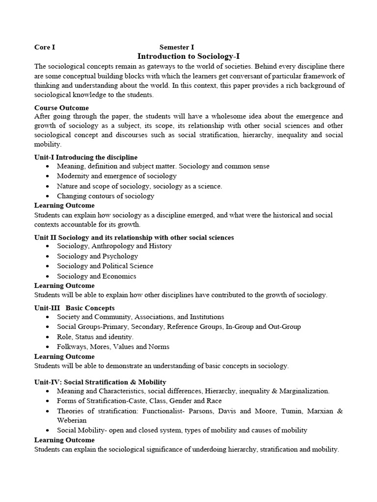 Syllabus GE Sociology UG 1st Sem. | PDF