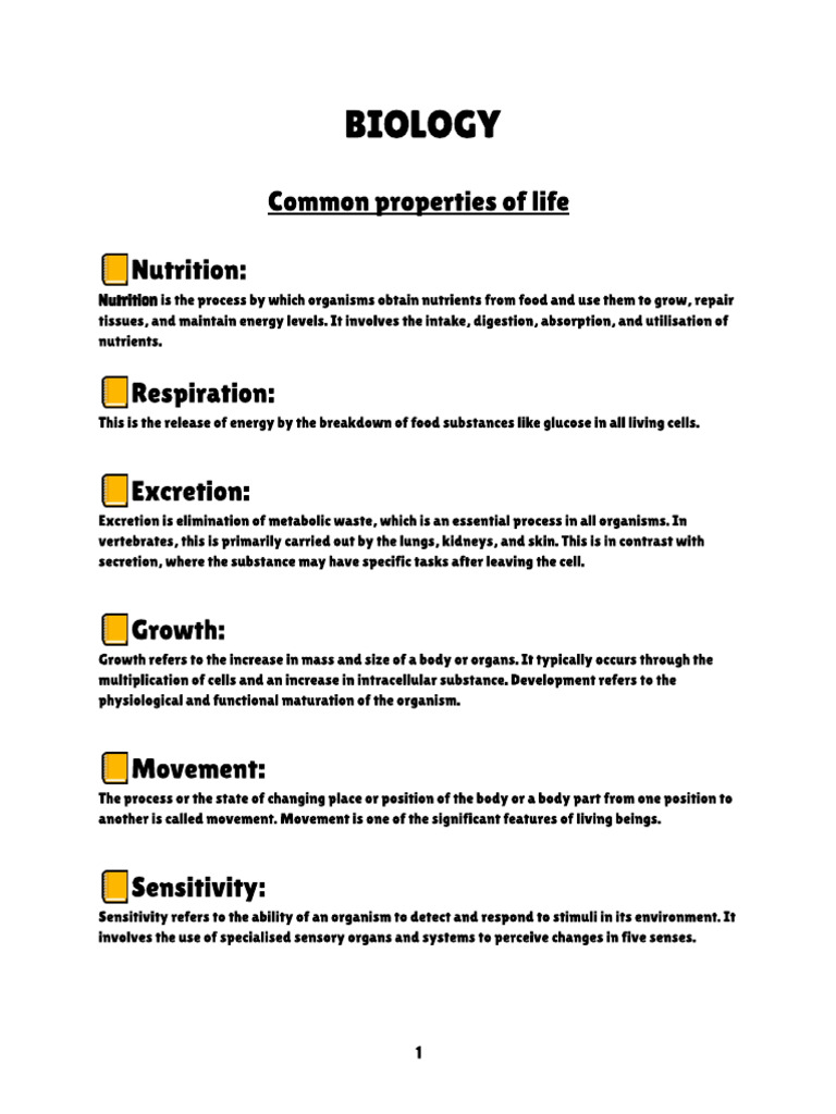 Incomplete Biology Notes On Biology For O Level | PDF