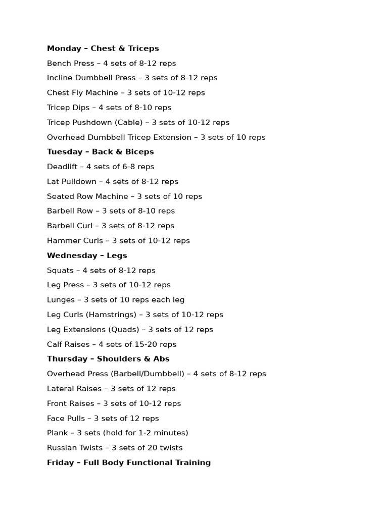 Gym Excercise Routine | PDF