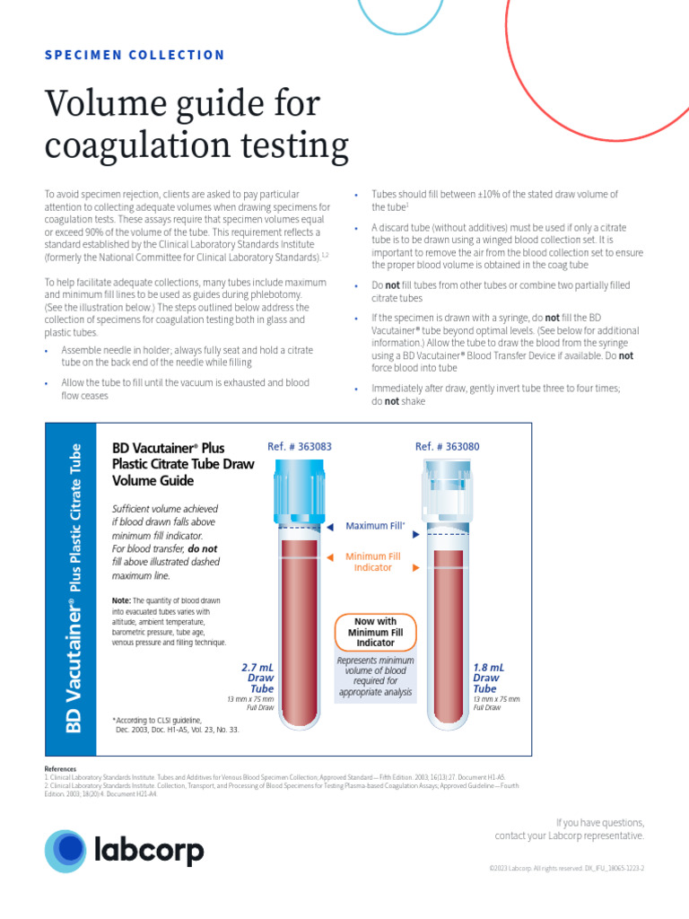 DX IFU VolumeGuideCoagSpecCollect FINAL | PDF | Clinical Medicine | Blood