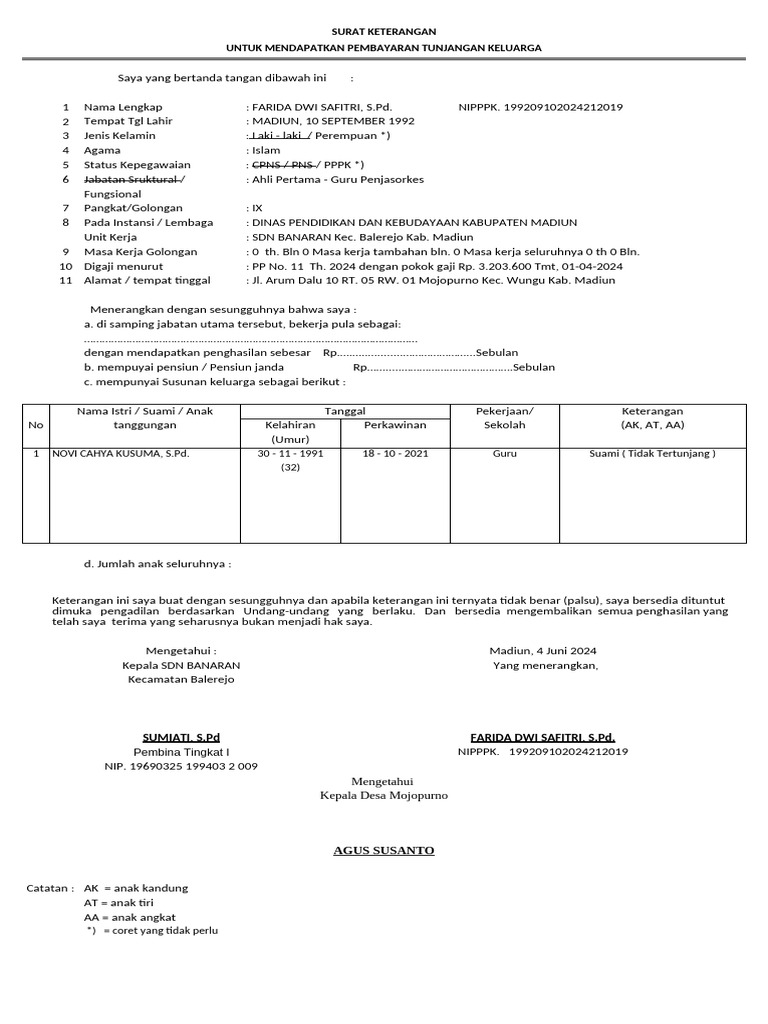Contoh Isian Model C PPPK | PDF