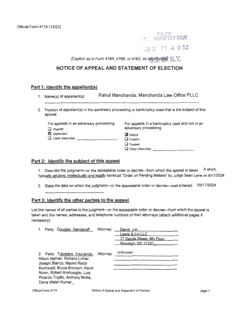 Form - B417a (2) Second Notice of Appeal On Written Order Filed | PDF ...