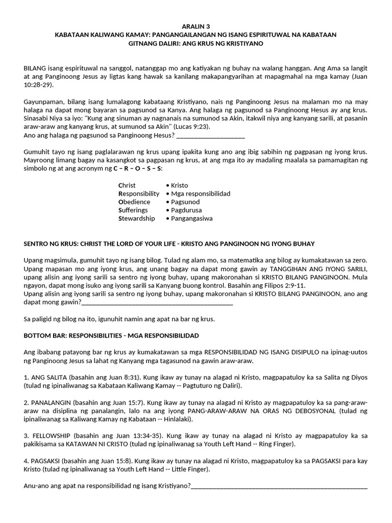 Youth Hand, LESSON 3 The Disciple's Cross Tagalog | PDF | Philippines