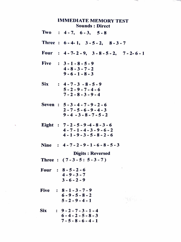 Immediate Memory | PDF