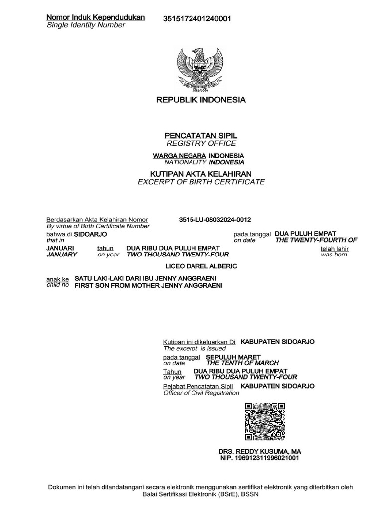 Akta Kelahiran Anak Jenny Anggraeni Diluar Nikah | PDF