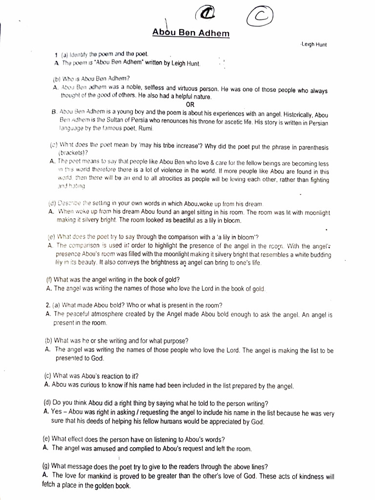 Abou Ben Adhem Notes | PDF