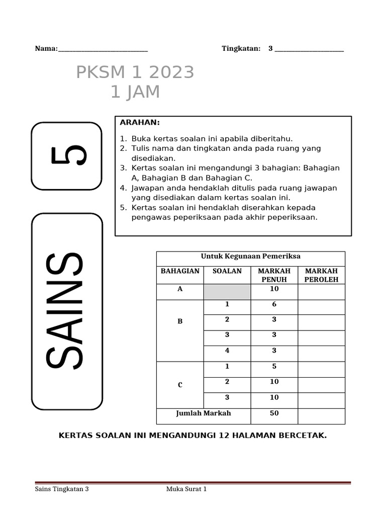 PKSM 1 SN Ting 3 | PDF