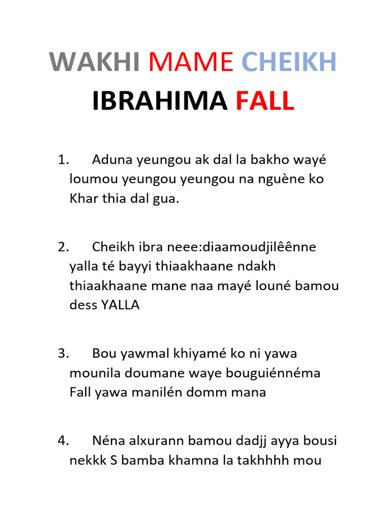Wakhi Mame Cheikh Ibrahima Fall | PDF