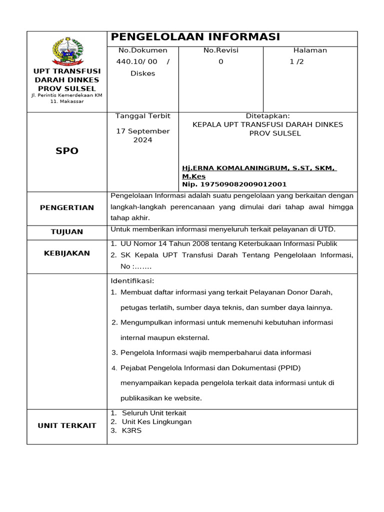 SOP Pengelolaan Informasi New | PDF