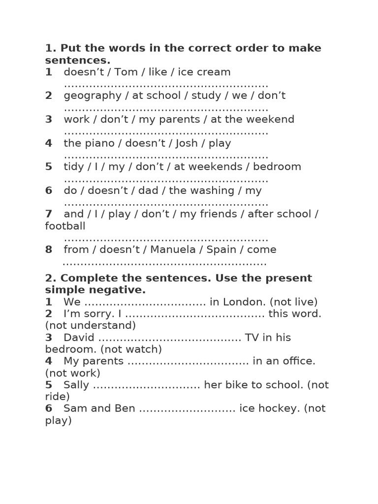 Present Simple Negative | PDF