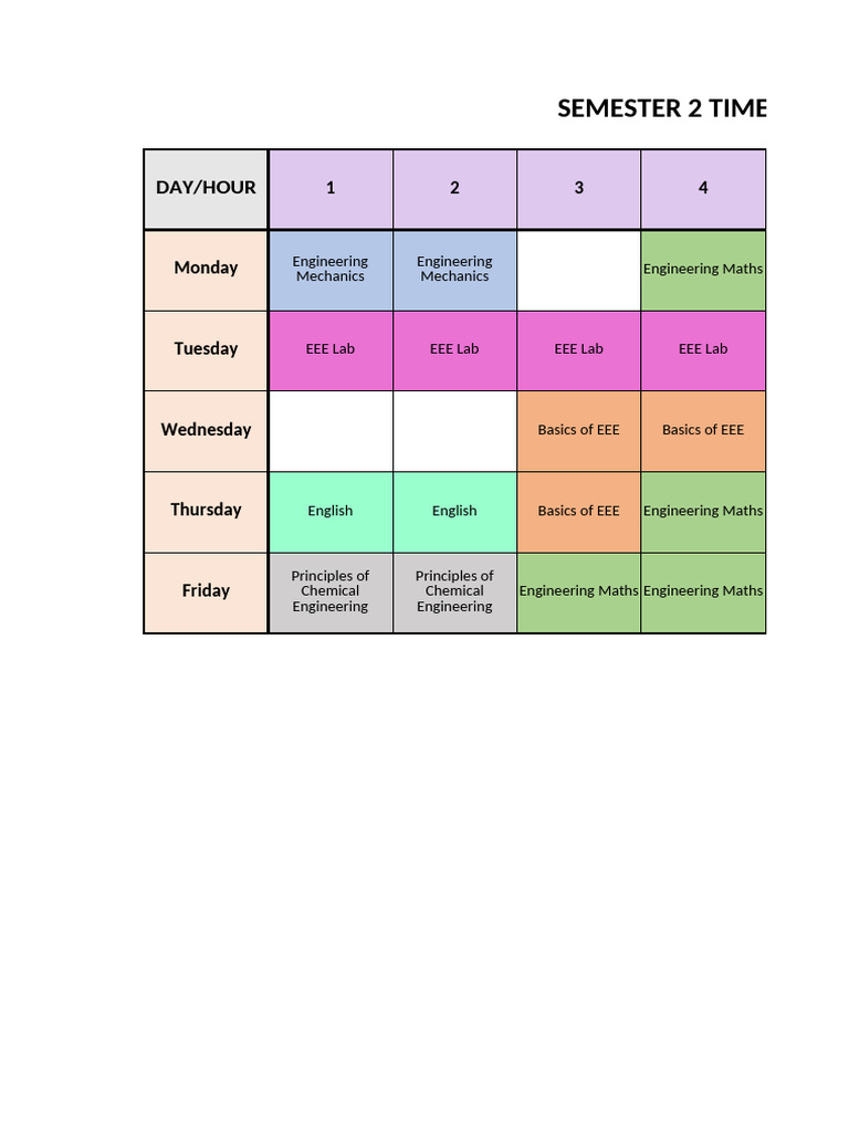 Sem 2 Timetable | PDF