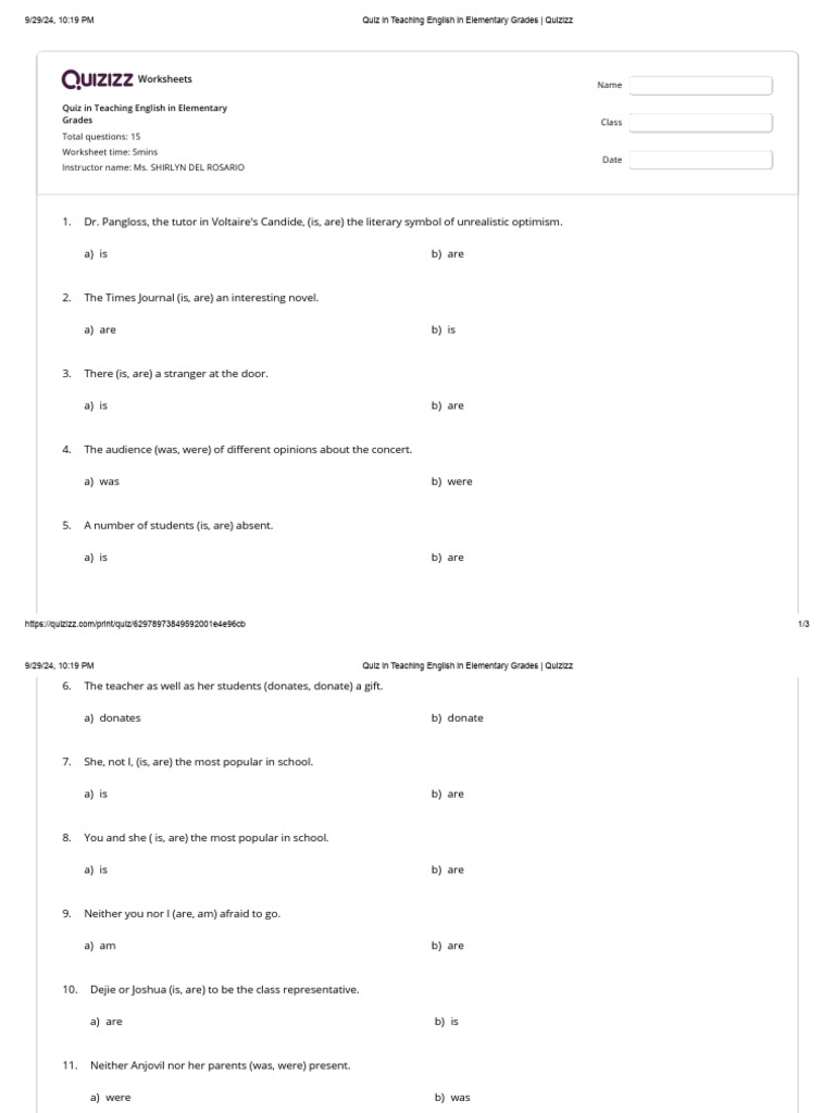 Quiz in Teaching English in Elementary Grades - Quizizz | PDF | Candide