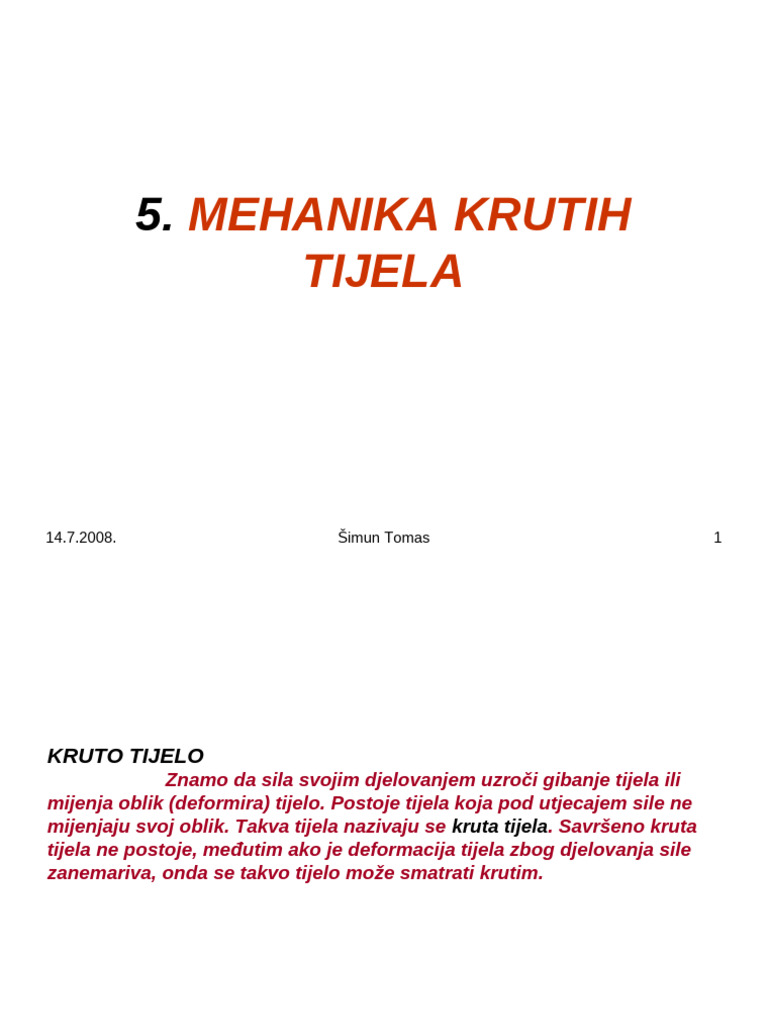 5.0-5.4. Mehanika Krutih Tijela | PDF